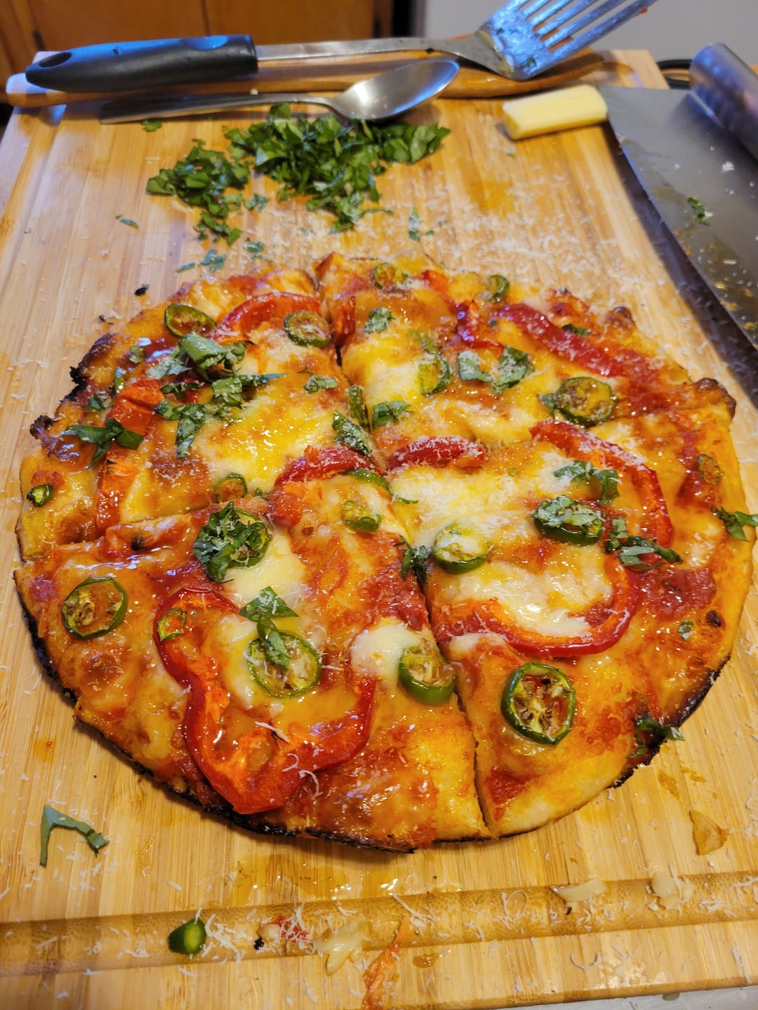 [Homemade] pan pizzas with chorizo, fresh torn basil, and hot honey ...