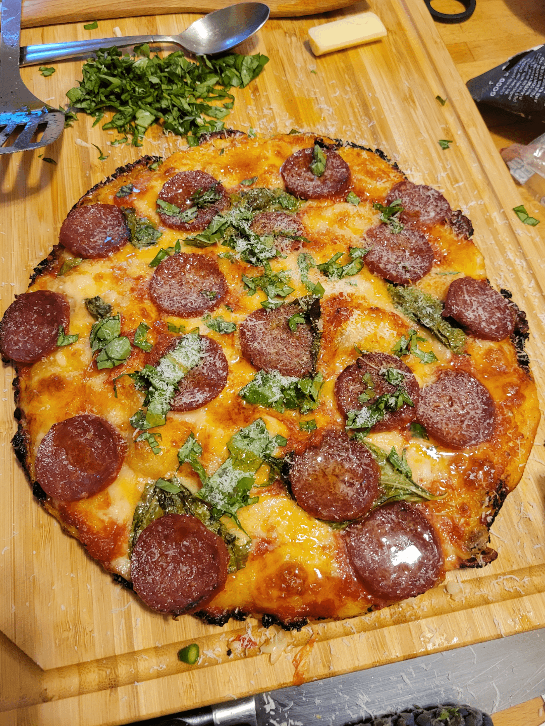 [Homemade] pan pizzas with chorizo, fresh torn basil, and hot honey ...