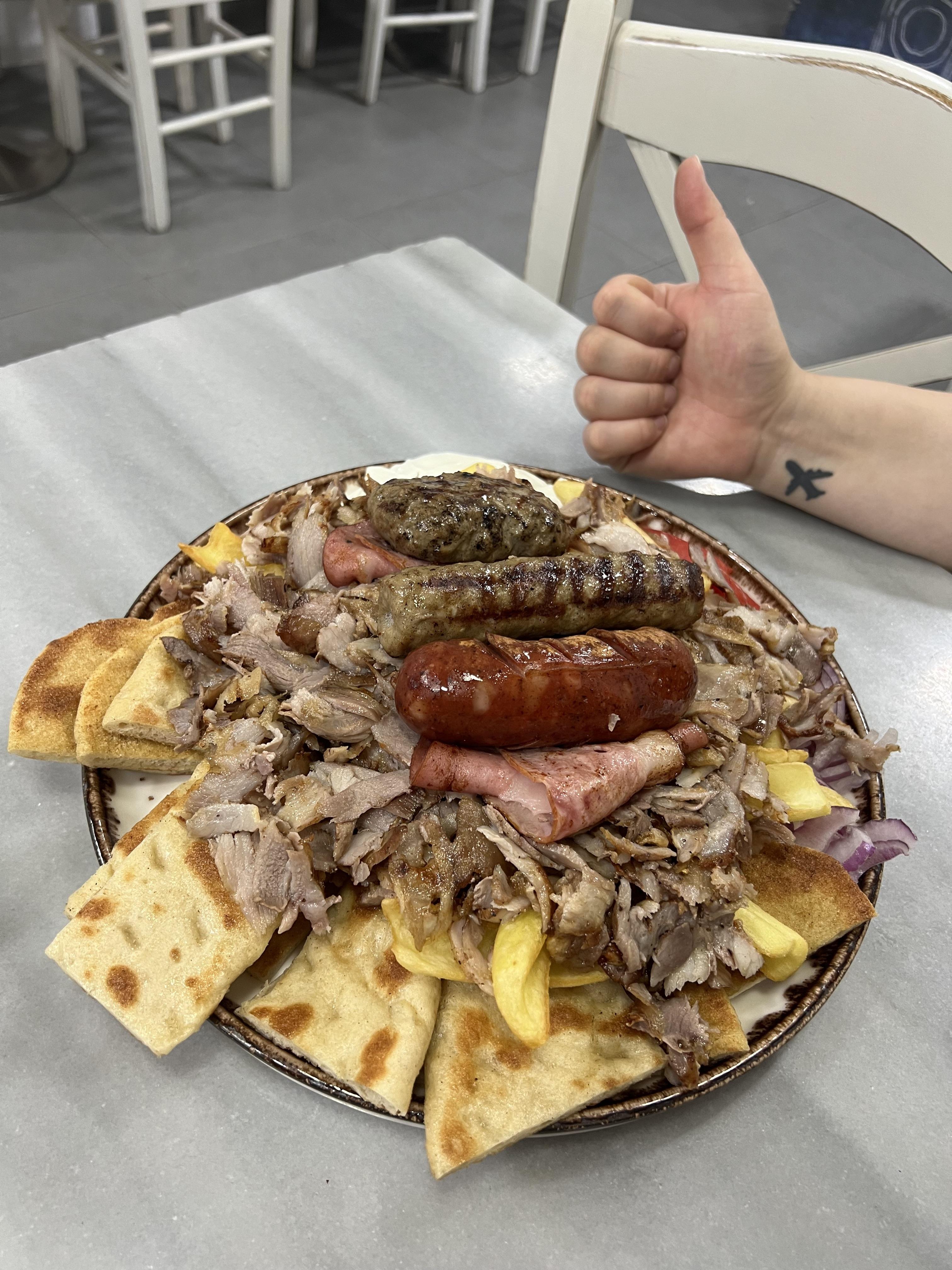 [I ate] a pork gyros mixed grill plate in Greece - foodiedude