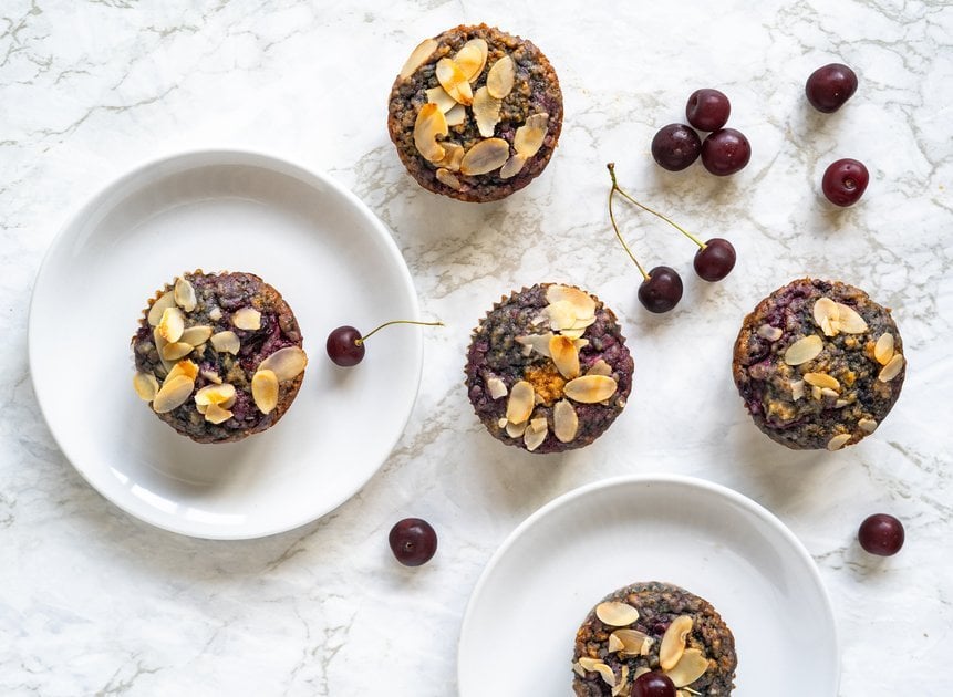 Cherry Muffins with Almond Crunch and Agave Drizzle 🍒 - foodiedude
