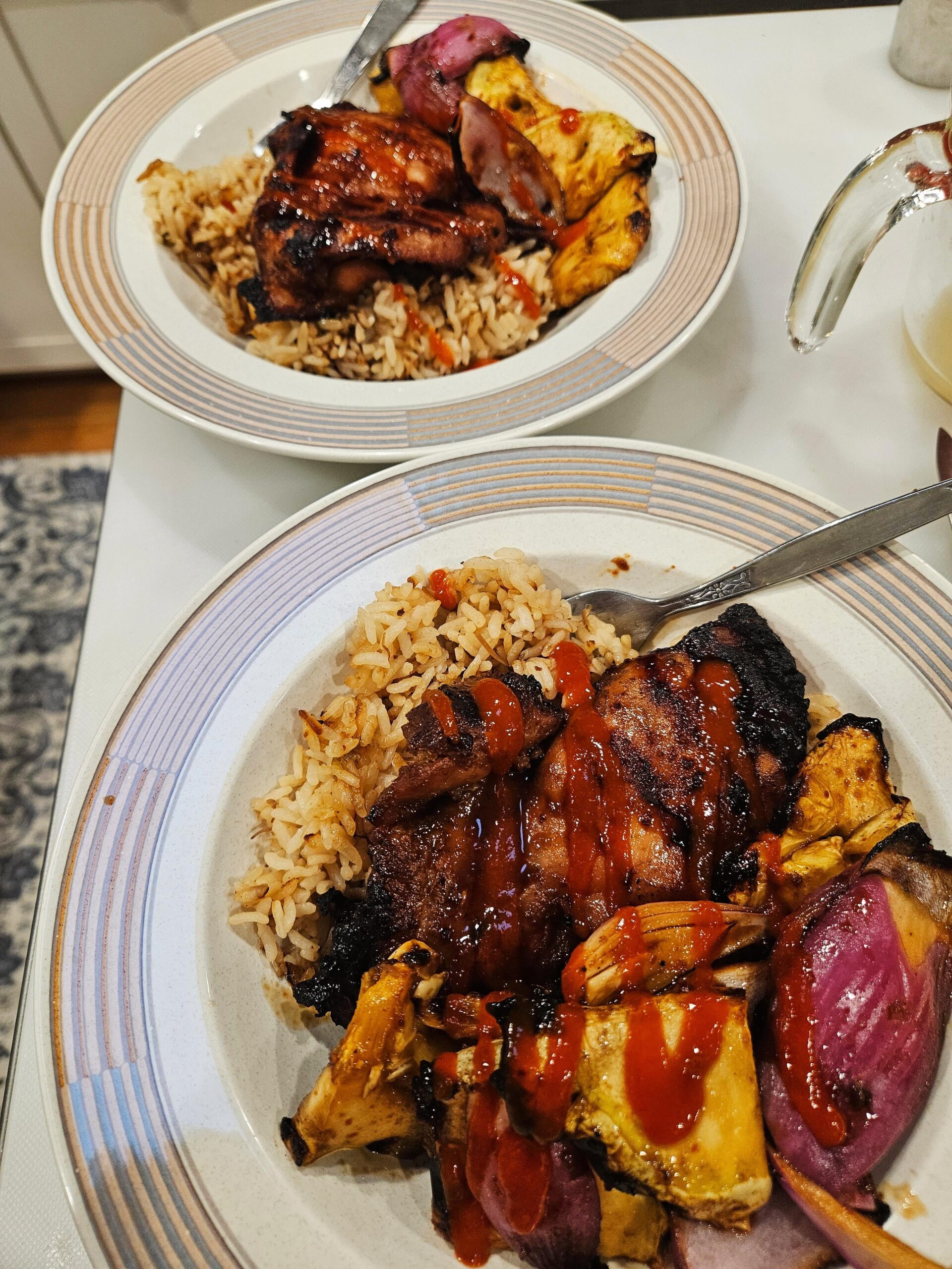 BBQ'd chicken and veg (squash and onion) marinated and basted in Bachan ...