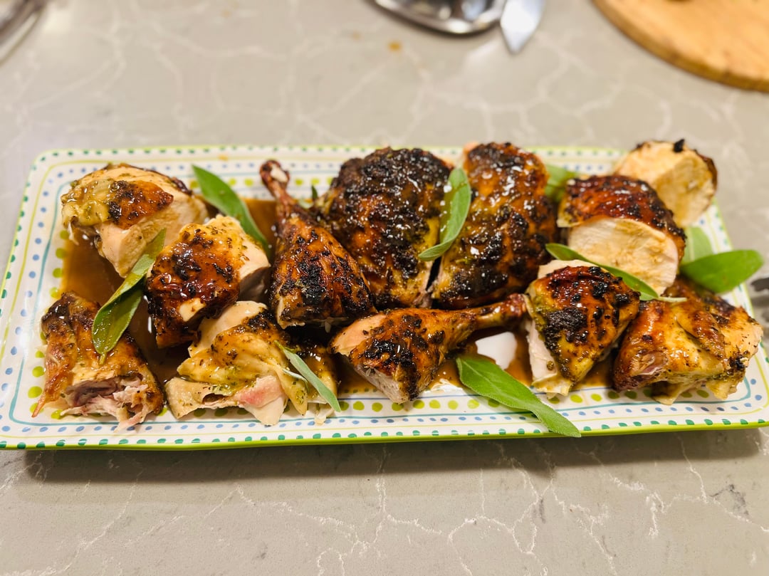 [homemade] roasted spatchcocked chicken (in herb mayonnaise glaze ...