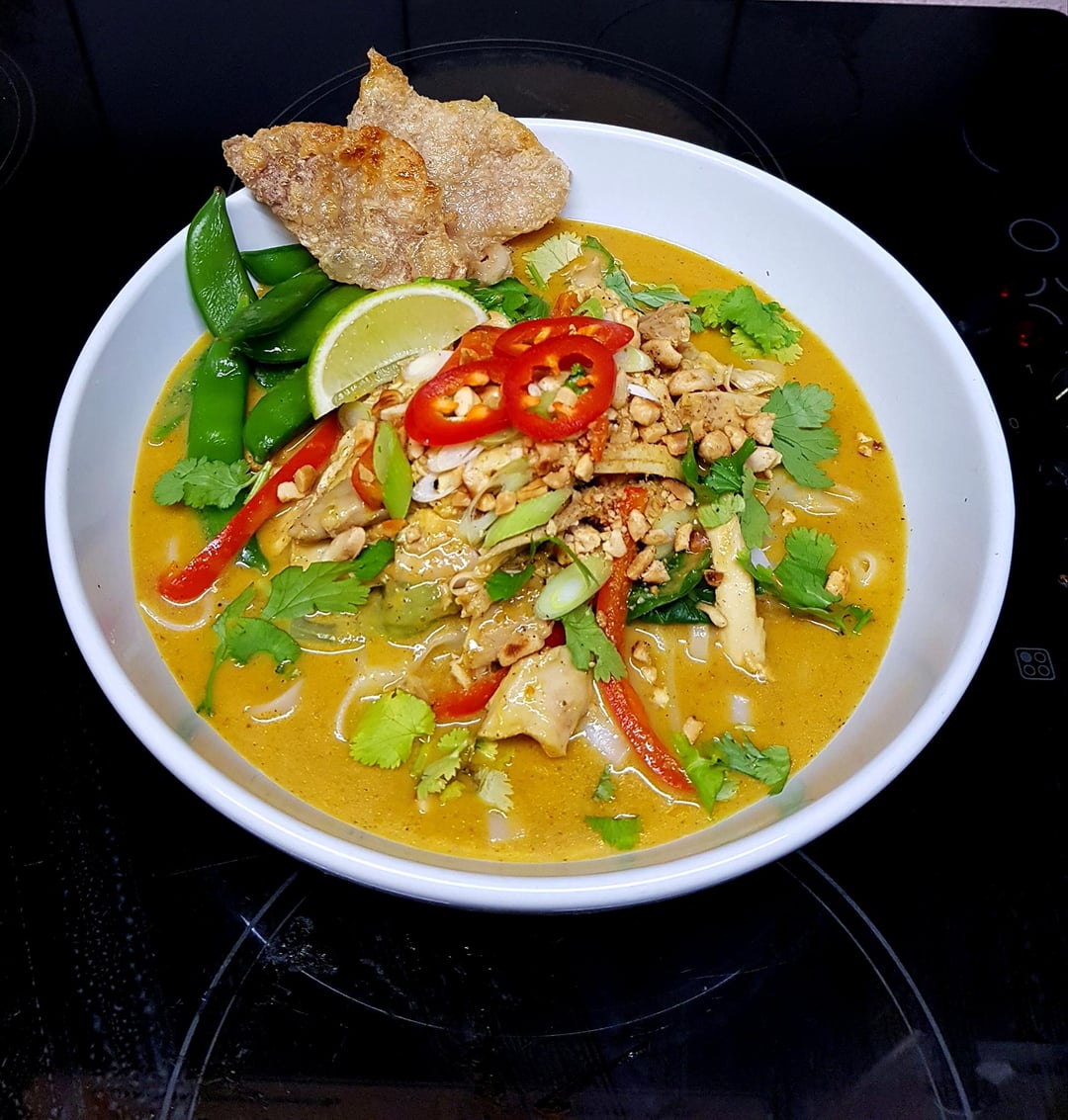 Thai Red Curry Chicken Noodle Soup. Homemade Curry Paste, Poached and ...